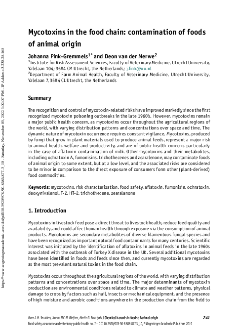(PDF) Mycotoxins in the food chain: contamination of foods of animal origin