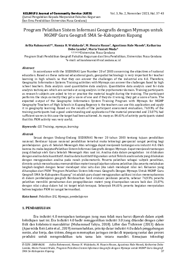 (PDF) Program Pelatihan Sistem Informasi Geografis dengan Mymaps Untuk ...