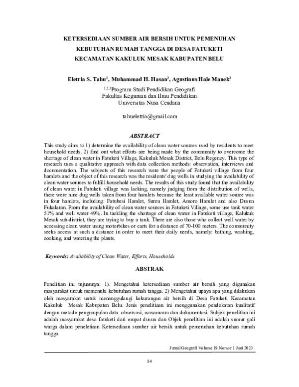 (PDF) Ketersediaan Sumber Air Bersih Untuk Pemenuhan Kebutuhan Rumah ...