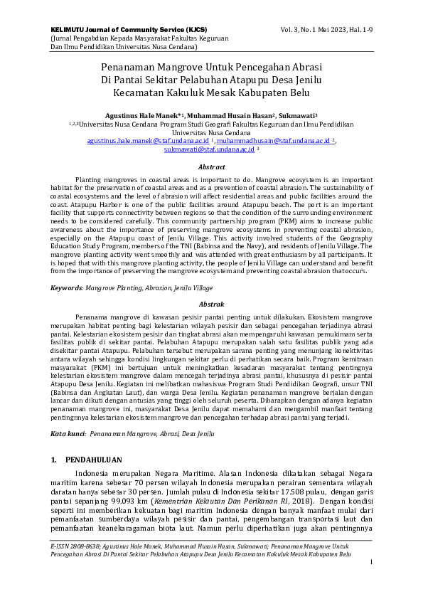 (PDF) Penanaman Mangrove Untuk Pencegahan Abrasi Di Pantai Sekitar ...