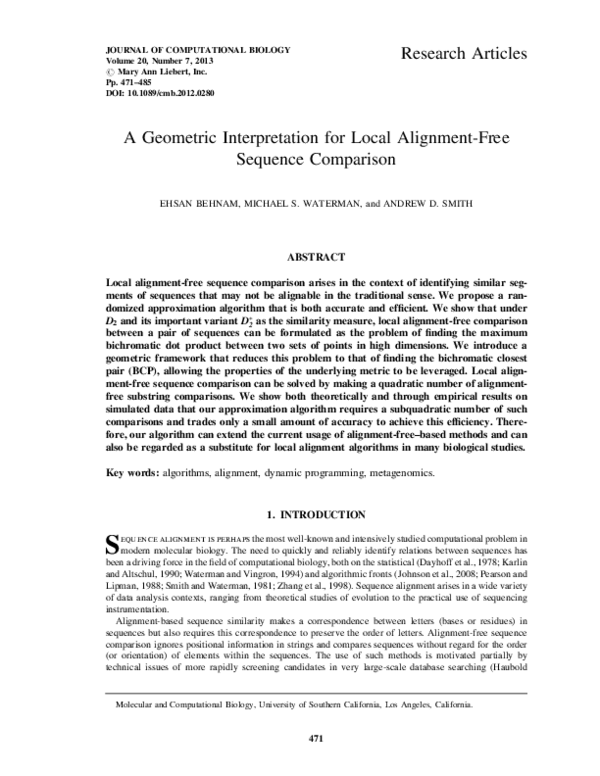 (PDF) A Geometric Interpretation for Local Alignment-Free Sequence Comparison