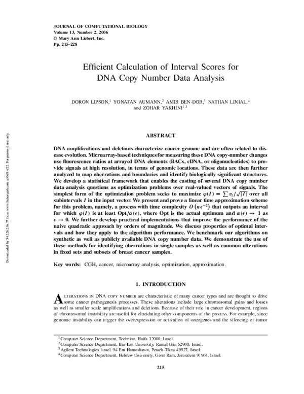 (PDF) Efficient Calculation of Interval Scores for DNA Copy Number Data ...