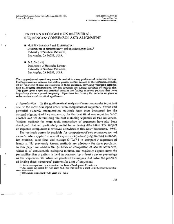 (PDF) Pattern recognition in several sequences: Consensus and alignment