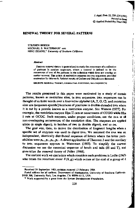 (PDF) Renewal Theory for Several Patterns