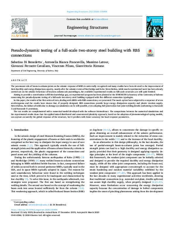 (PDF) Pseudo-dynamic testing of a full-scale two-storey steel building ...