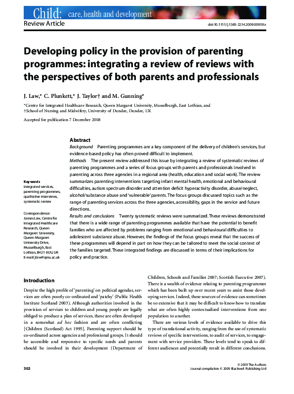 (PDF) Developing policy in the provision of parenting programmes ...