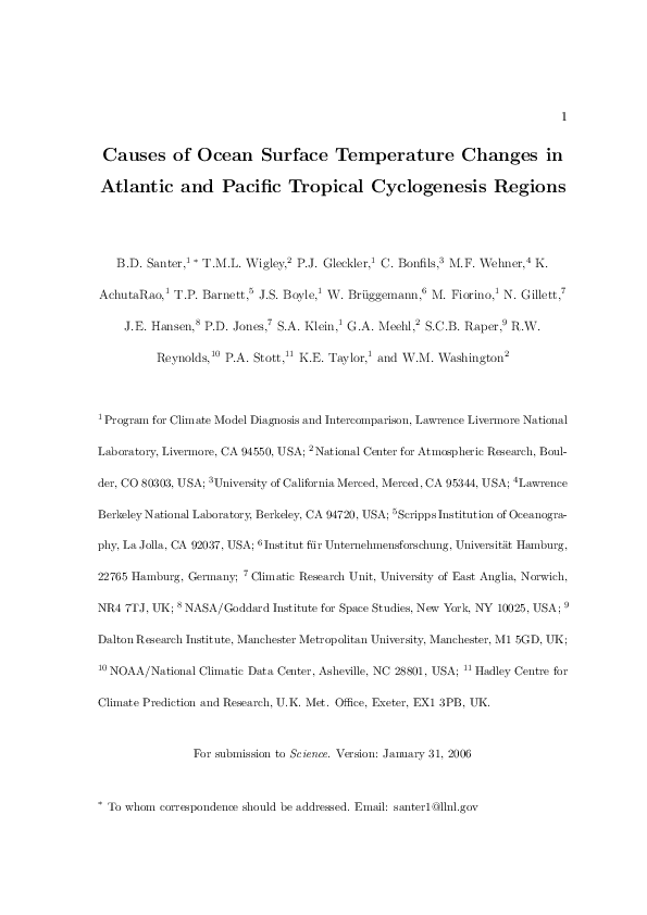 (PDF) Causes of Ocean Surface temperature Changes in Atlantic and ...