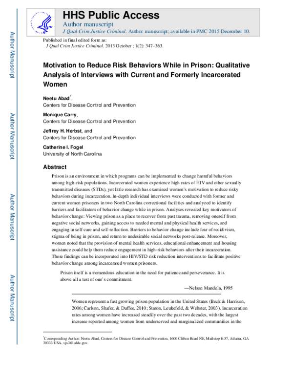 (PDF) Motivation to Reduce Risk Behaviors While in Prison: Qualitative ...