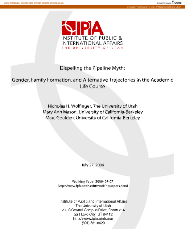 (PDF) Dispelling the pipeline myth: Gender, family formation, and ...