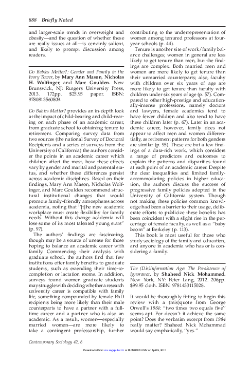 (PDF) Do Babies Matter?: Gender and Family in the Ivory Tower