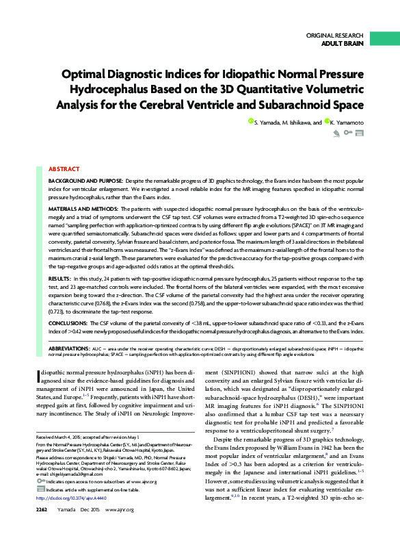 (PDF) Optimal Diagnostic Indices for Idiopathic Normal Pressure Hydrocephalus Based on the 3D ...