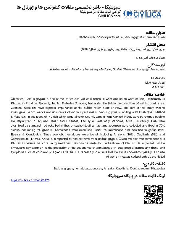 (PDF) Infection with zoonotic parasites in Barbus grypus in Karkheh ...