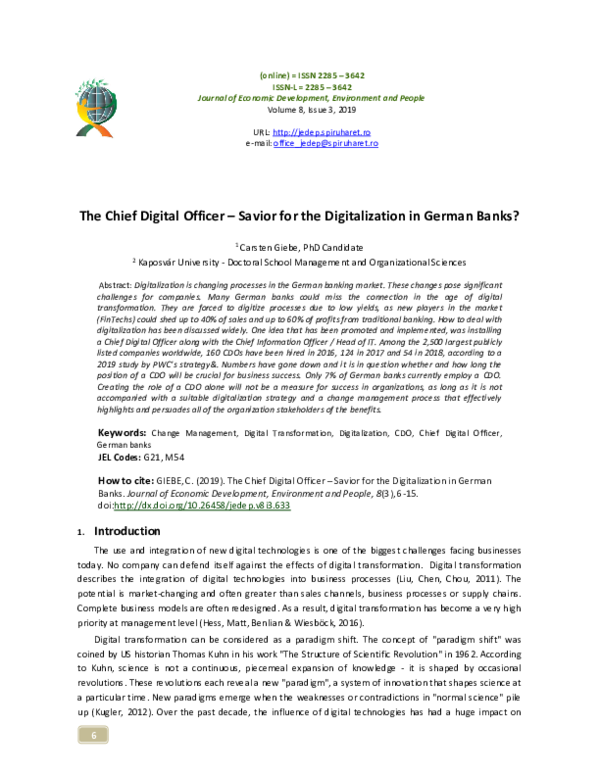 (PDF) The Chief Digital Officer – Savior for the Digitalization in ...