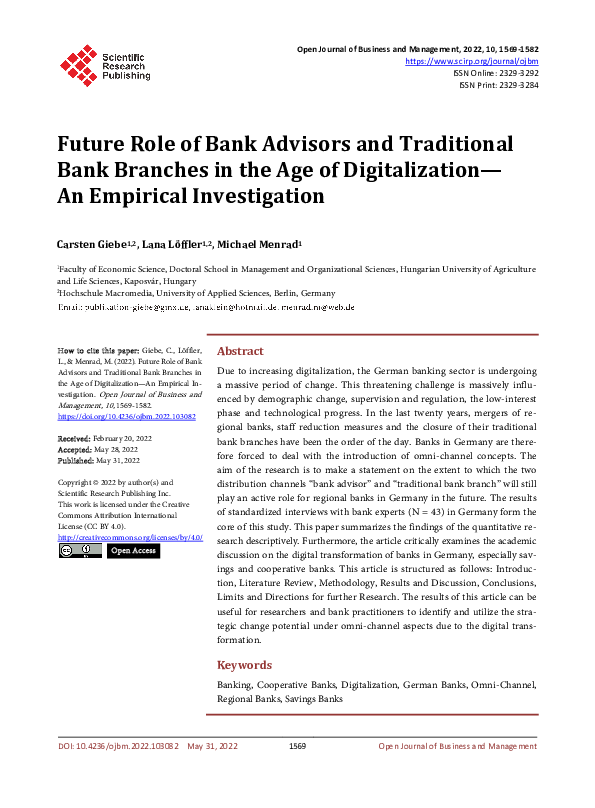 (PDF) Future Role of Bank Advisors and Traditional Bank Branches in the ...