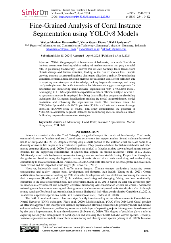 Pdf Fine Grained Analysis Of Coral Instance Segmentation Using Yolov8