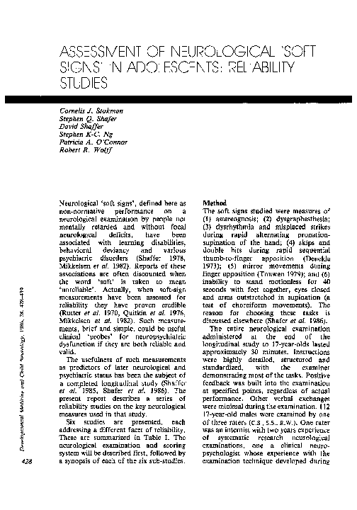 (PDF) Assessment of Neurological “Soft Signs” in Adolescents ...