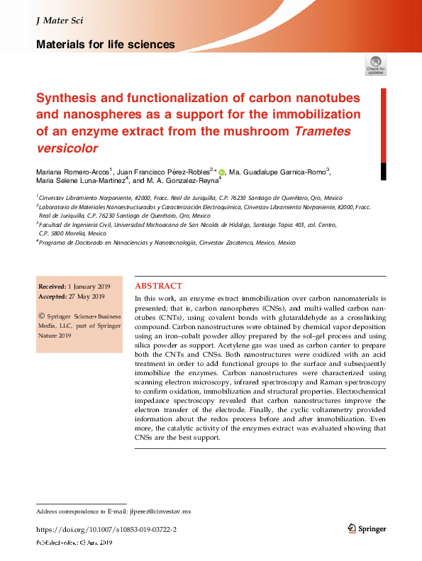 (PDF) Synthesis and functionalization of carbon nanotubes and nanospheres as a support for the ...