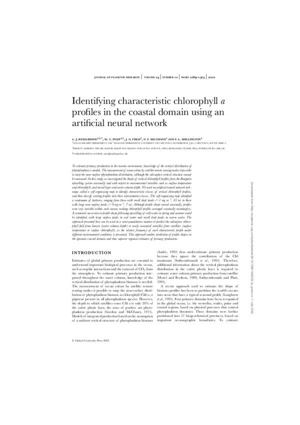 (PDF) Identifying characteristic chlorophyll a profiles in the coastal domain using an ...