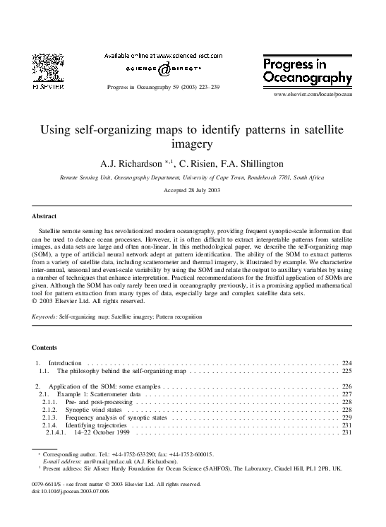 (PDF) Using self-organizing maps to identify patterns in satellite imagery | Anthony Richardson ...