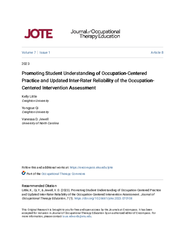 (PDF) Promoting Student Understanding of Occupation-Centered Practice ...
