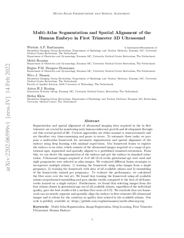 (PDF) Multi-Atlas Segmentation and Spatial Alignment of the Human Embryo in First Trimester 3D ...