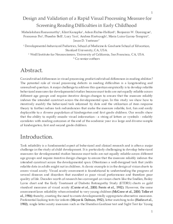(PDF) Design and Validation of a Rapid Visual Processing Measure for Screening Reading ...