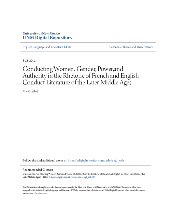 (PDF) Gender Power in Medieval Conduct Literature