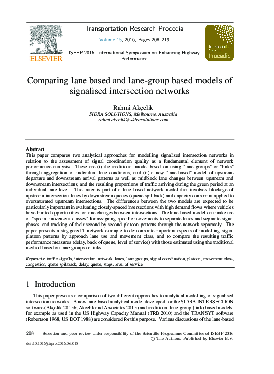 (PDF) Comparing Lane Based and Lane-group Based Models of Signalised Intersection Networks ...