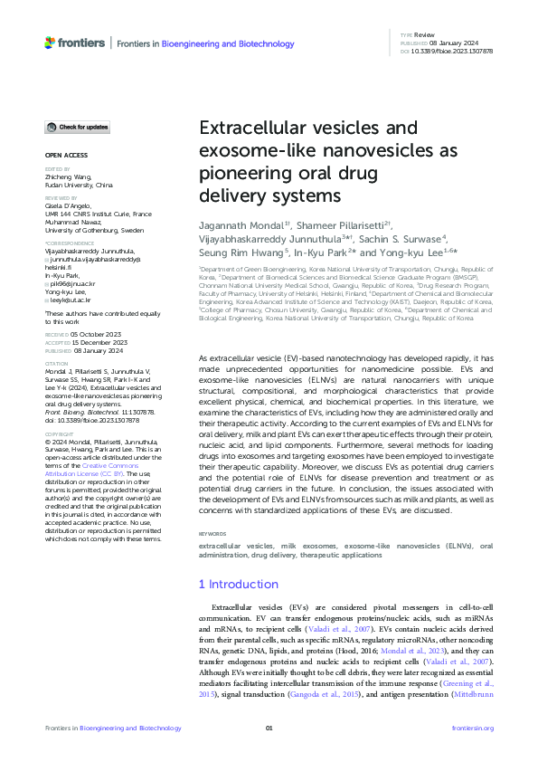 Pdf Extracellular Vesicles And Exosome Like Nanovesicles As