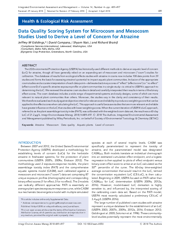 (PDF) Data quality scoring system for microcosm and mesocosm studies used to derive a level of ...