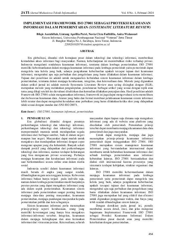 (PDF) Implementasi Framework Iso 27001 Sebagai Proteksi Keamanan Informasi Dalam Pemerintahan ...