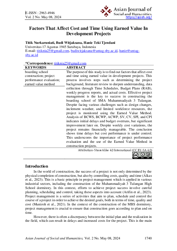 (PDF) Factors That Affect Cost and Time Using Earned Value In ...