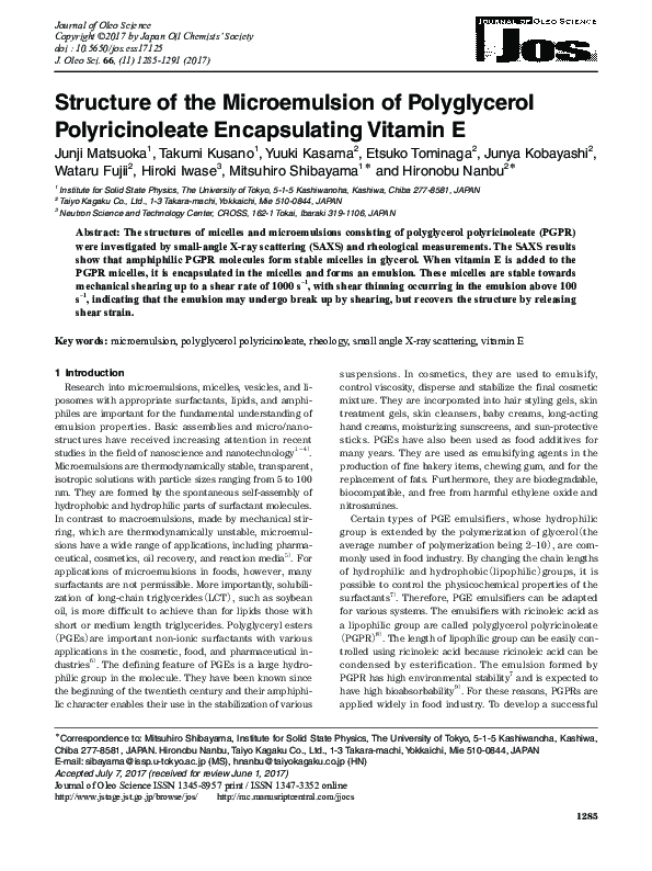 (PDF) Structure of the Microemulsion of Polyglycerol Polyricinoleate ...