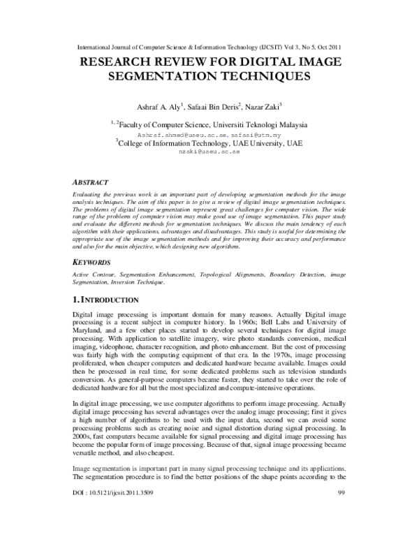 (PDF) Research Review for Digital Image Segmentation Techniques