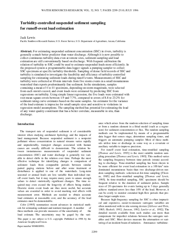 (PDF) Turbidity‐Controlled Suspended Sediment Sampling for Runoff‐Event Load Estimation