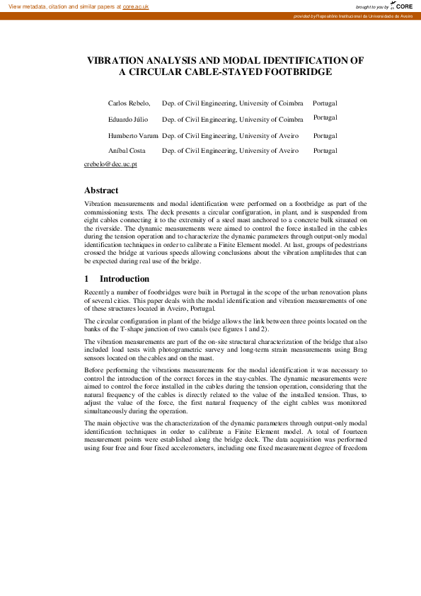 (PDF) Vibration analysis and modal identification of a circular cable-stayed footbridge