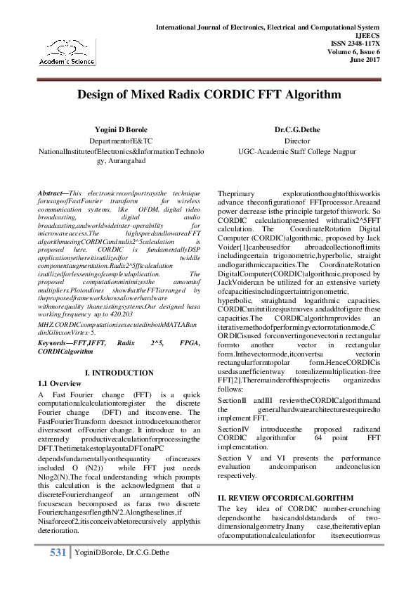 (PDF) Design of Mixed Radix CORDIC FFT Algorithm