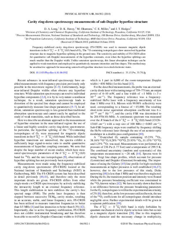 (PDF) Cavity ring-down spectroscopy measurements of sub-Doppler hyperfine structure | Mitchio ...