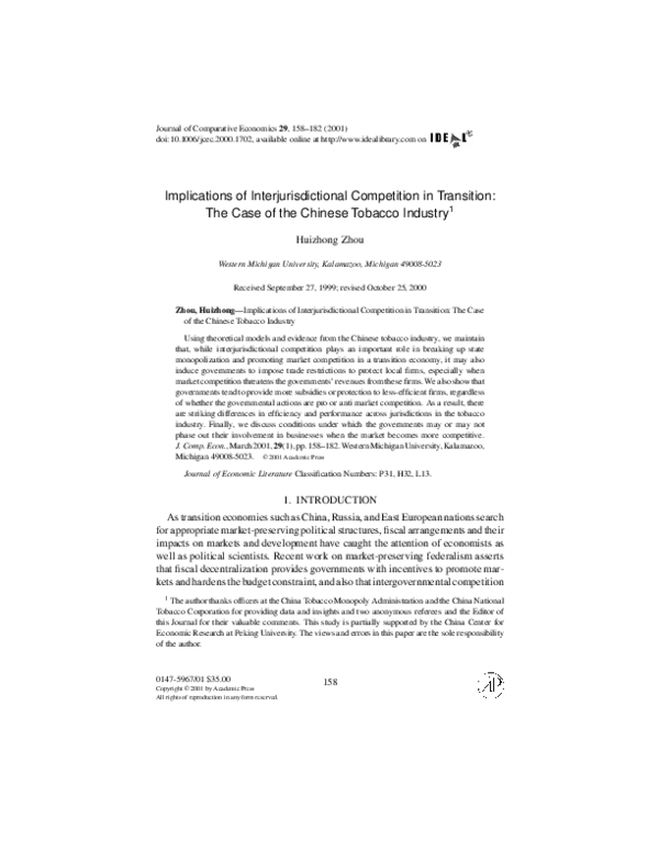 (PDF) Implications of Interjurisdictional Competition in Transition ...