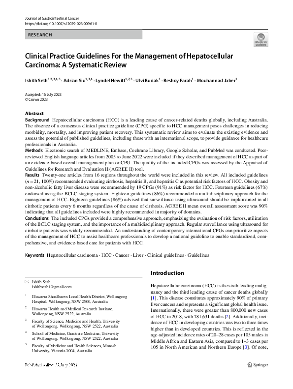 (PDF) Clinical Practice Guidelines For the Management of Hepatocellular Carcinoma: A Systematic ...
