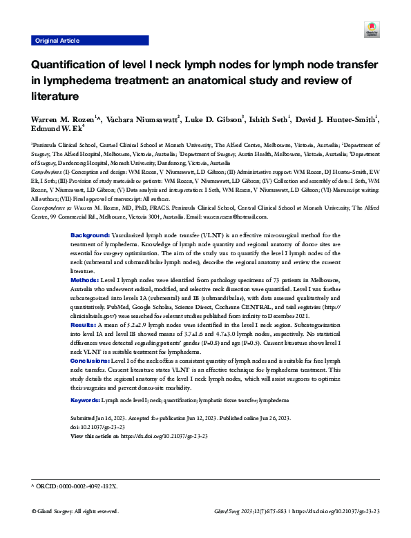 (PDF) Quantification of level I neck lymph nodes for lymph node ...
