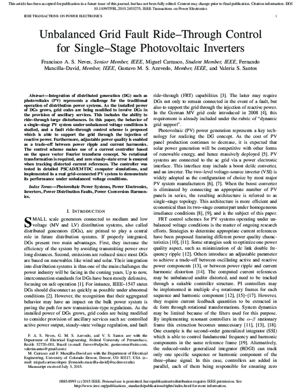 (PDF) Unbalanced-Grid-Fault Ride-Through Control for a Wind Turbine Inverter