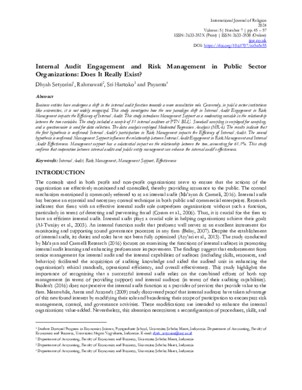 (PDF) Internal Audit Engagement and Risk Management in Public Sector ...
