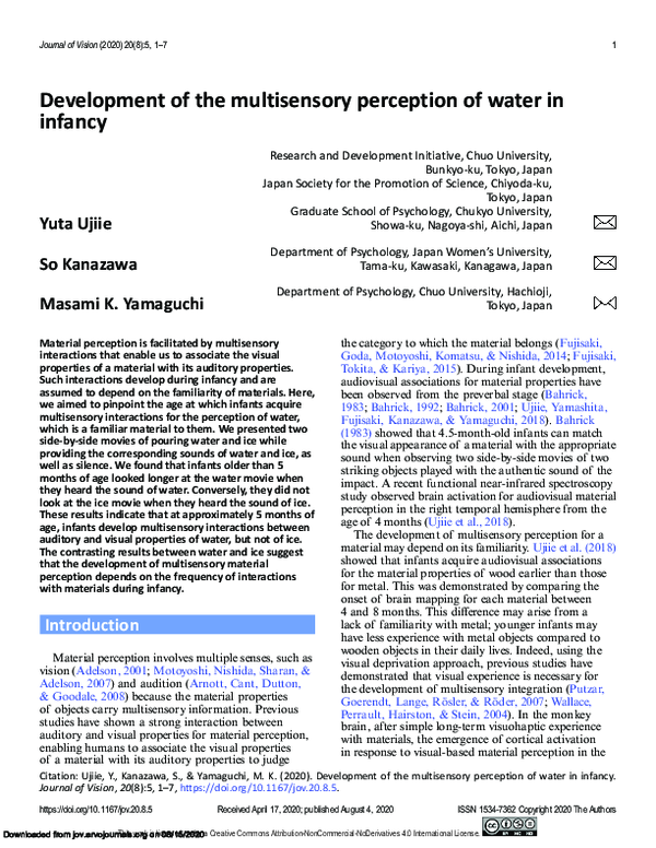 (PDF) Development of the multisensory perception of water in infancy
