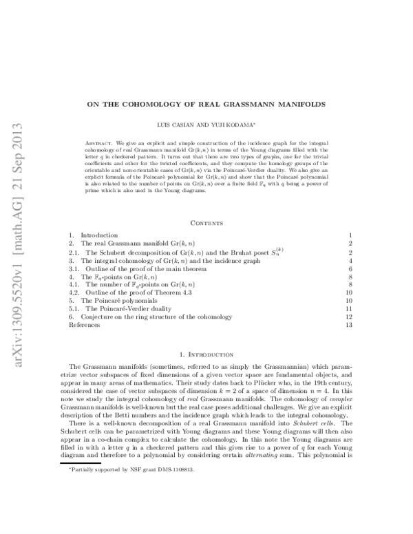 (PDF) On the cohomology of real Grassmann manifolds