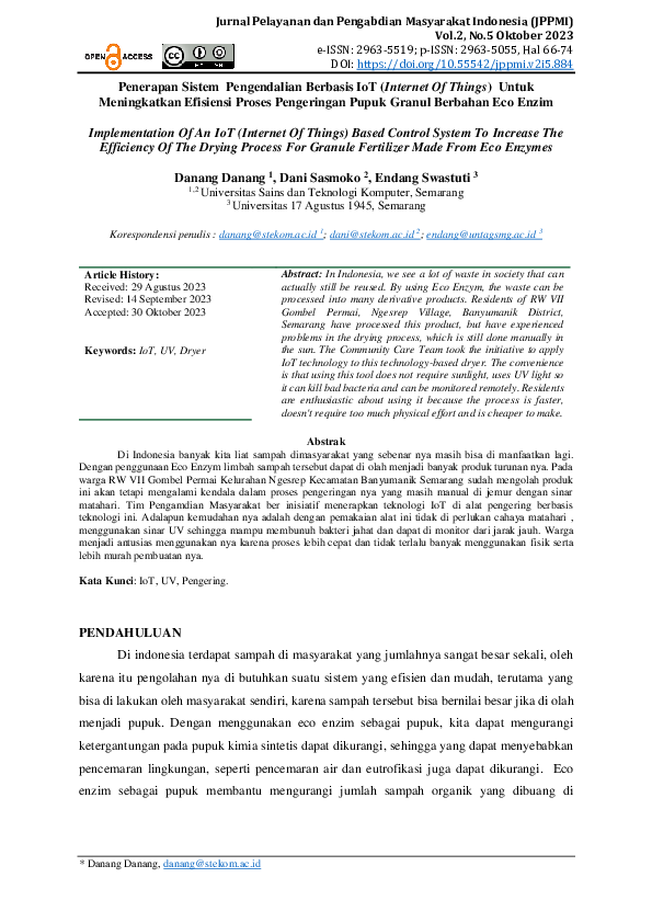 (PDF) Penerapan Sistem Pengendalian Berbasis IoT (Internet Of Things) Untuk Meningkatkan ...