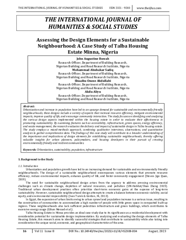 (PDF) Assessing the Design Elements for a Sustainable Neighbourhood: A ...
