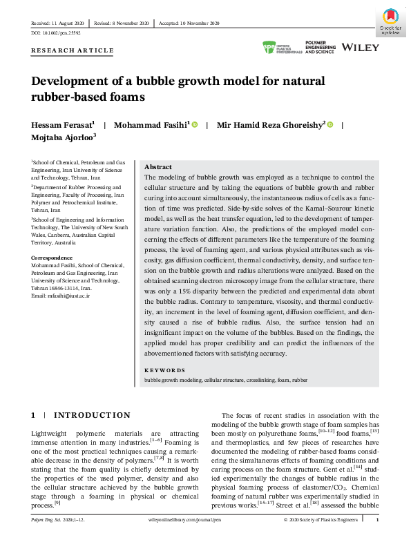 (PDF) Development of a bubble growth model for natural rubber‐based ...