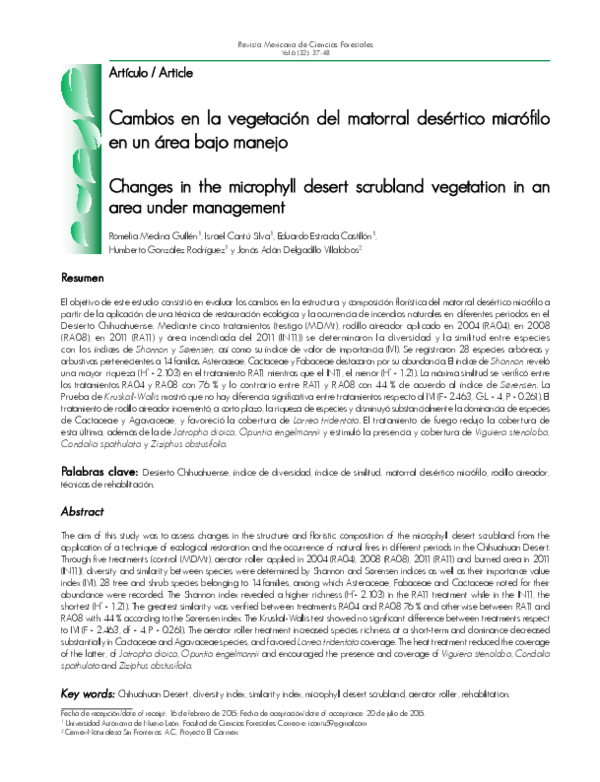 (PDF) Cambios en la vegetación del matorral desértico micrófilo en un ...
