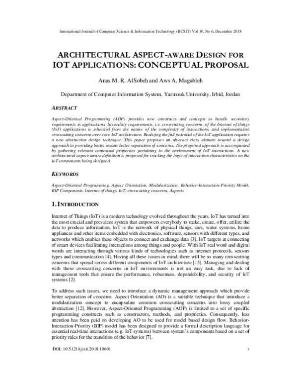 (PDF) Architectural Aspect-Aware Design for IoT Applications: Conceptual Proposal